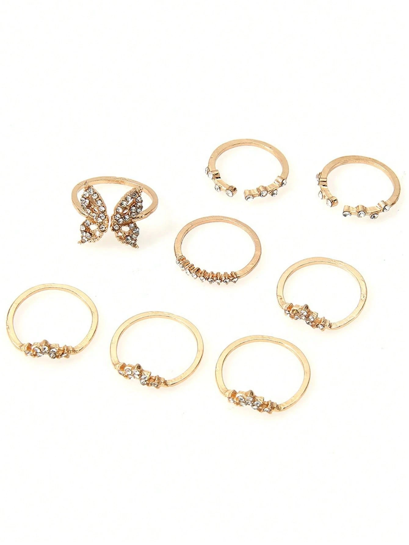 Women's Bohemian Ring 8-Piece Ring Set With Diamond Butterfly Joints ...
