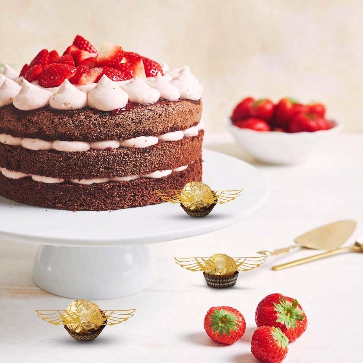 50PCS Birthday Decoration, Gold Glitter Wings Cake Decoration, Cake ...