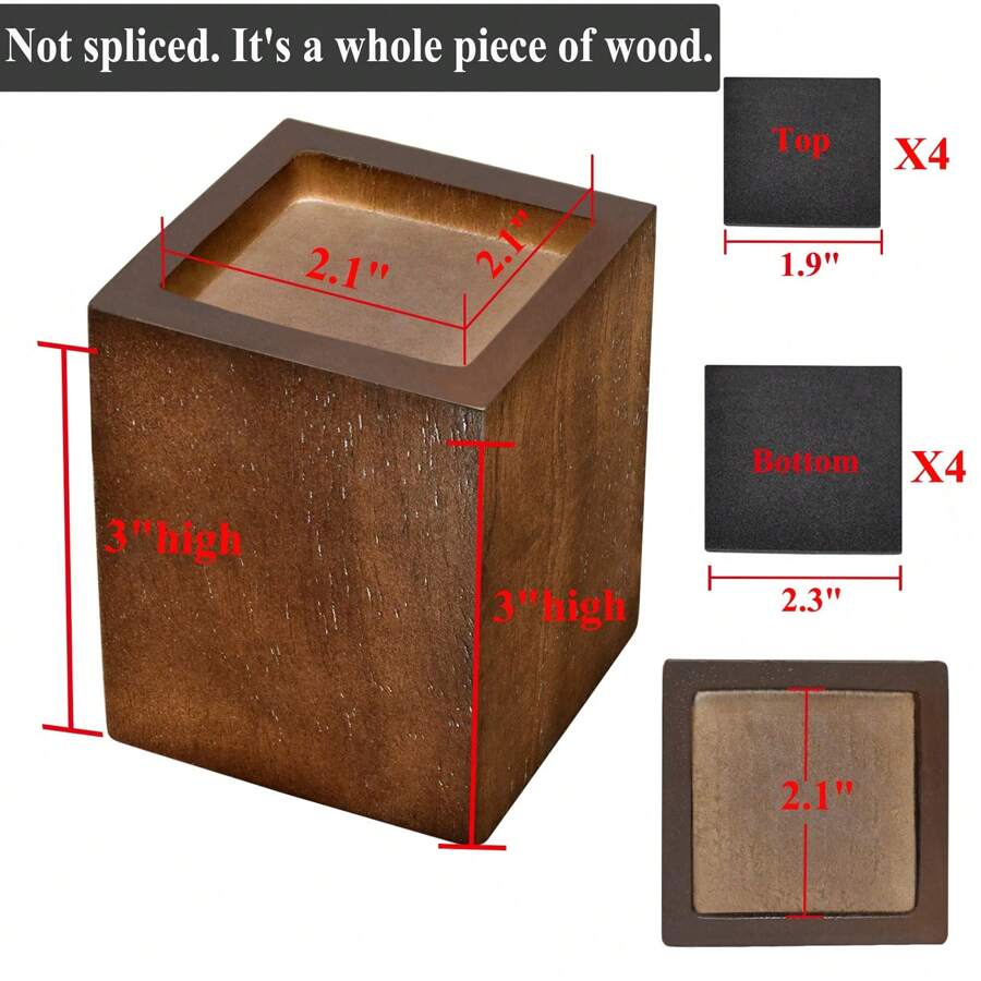 3 inch Furniture Risers Square Bed Risers Set of 4, Heavy Duty Wood Bed ...