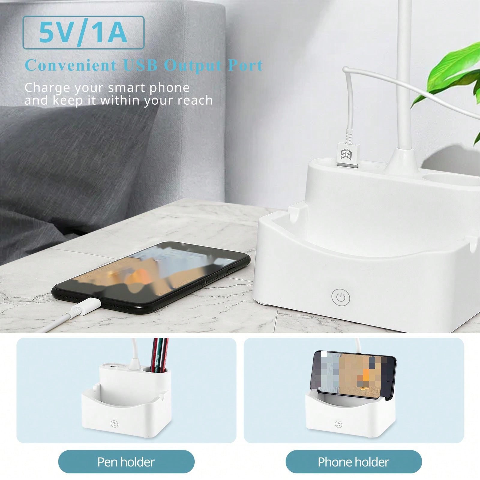 1 piece, white, can charge mobile phones, multifunctional desk lamp ...