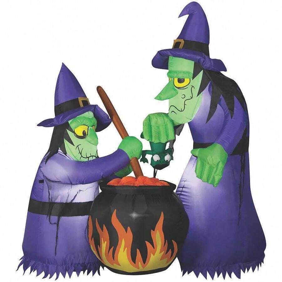 6 ft Inflatable Double Bubble Witches With Cauldron LED Lighted Yard ...