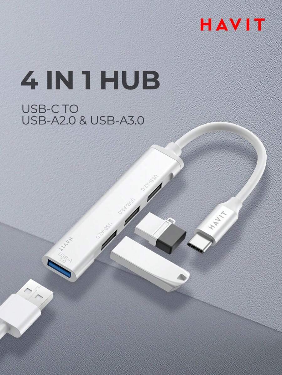 HAVIT 4-in-1 USB-C to USB Hub HB41, 4-Port USB Hub, High Speed Multi 4 ...