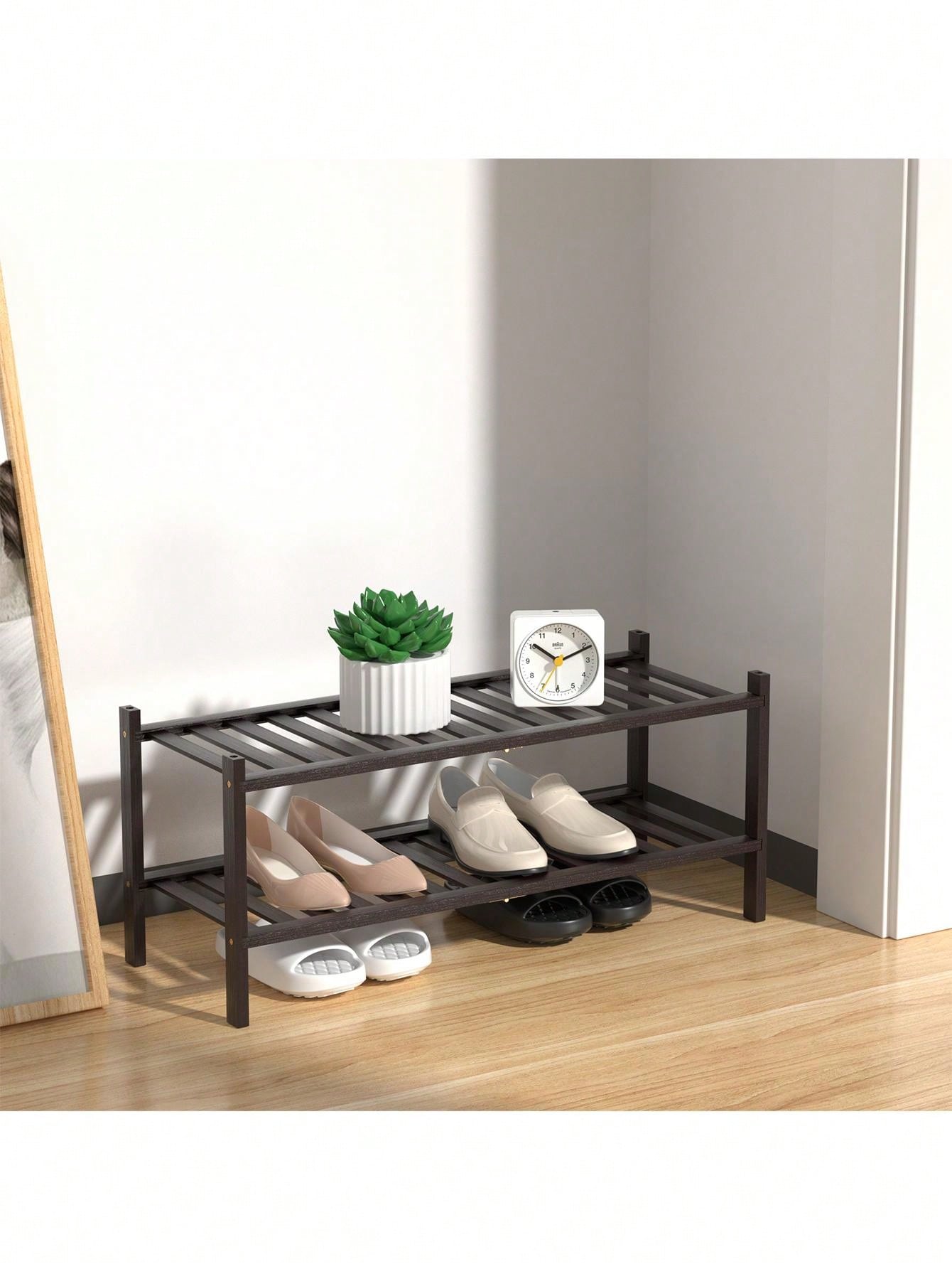 Estante De Zapatos Natural De Bambú - Estante De Almacenamiento ...