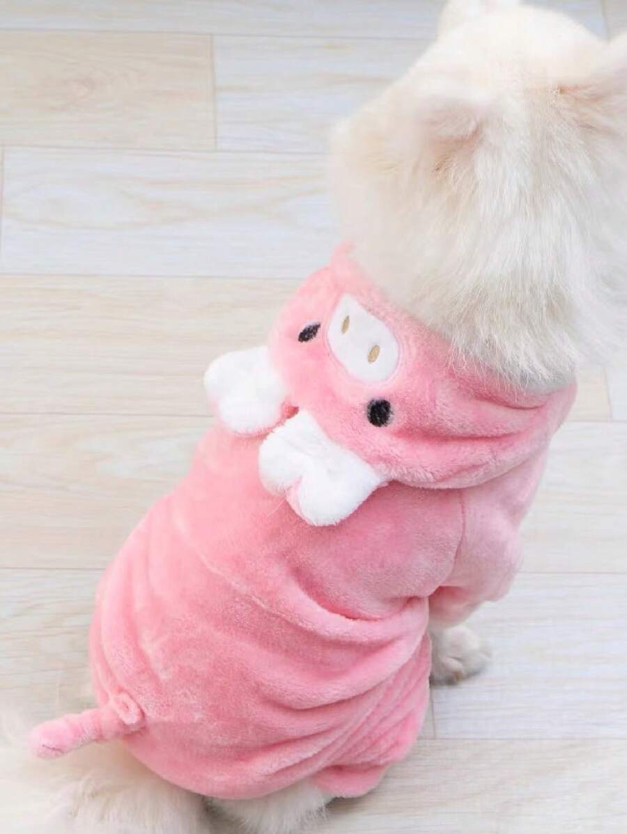 1pc Pink Coral Fleece Cute Pig Costume Four-legged Pet Clothes For Cats ...