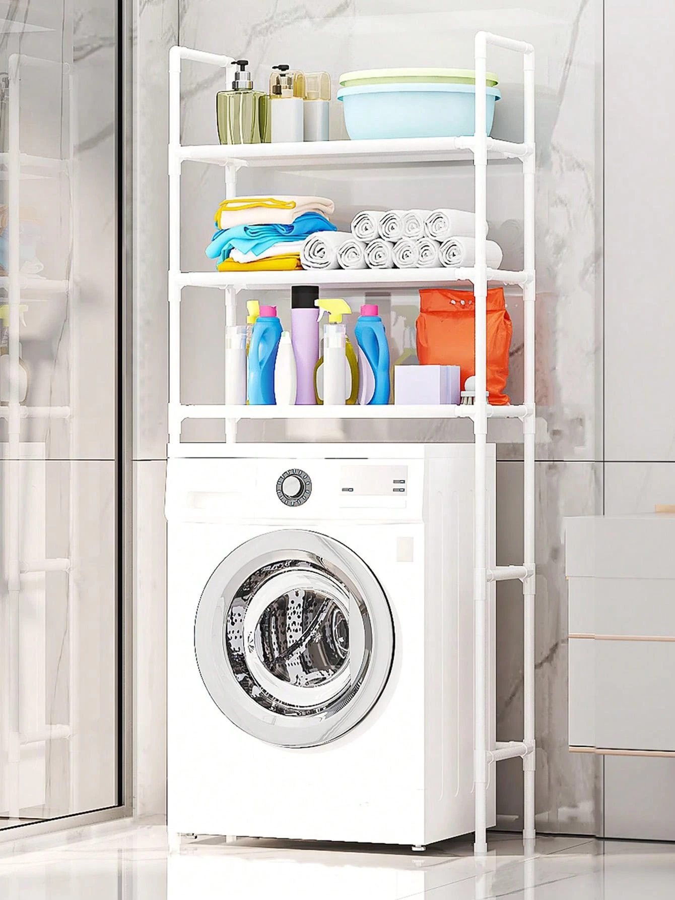 Etagère De Rangement Blanche À 4 Niveaux Pour Machine À Laver Avec Un ...