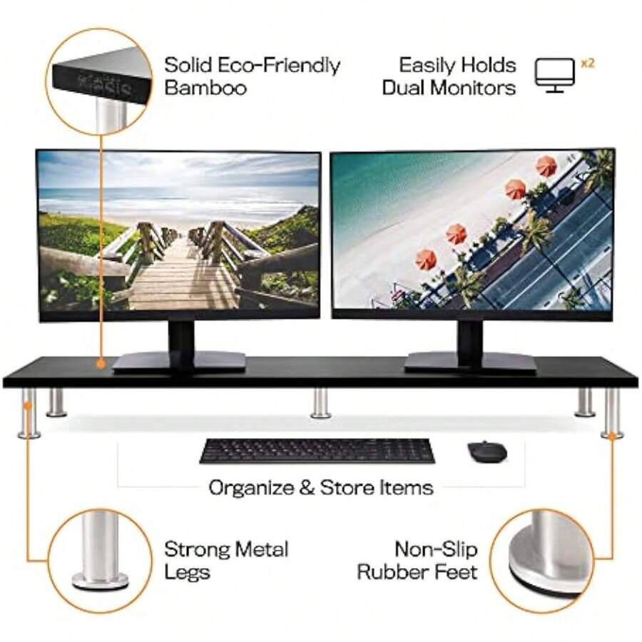 Dual Monitor Stand for 2 Monitors, Large Monitor Riser Made with Solid ...