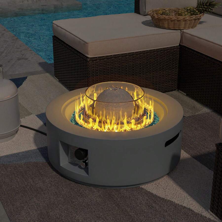SUNBURY Outdoor 29 Inch Propane Fire Pit Table, Round Gas Fire Pit ...