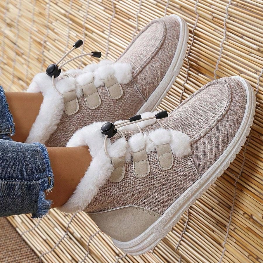 Women's Colorblock Fuzzy Shoes, Lace Up Thermal Iined Flat Comfy Shoes, Winter Soft & Warm Shoes ...