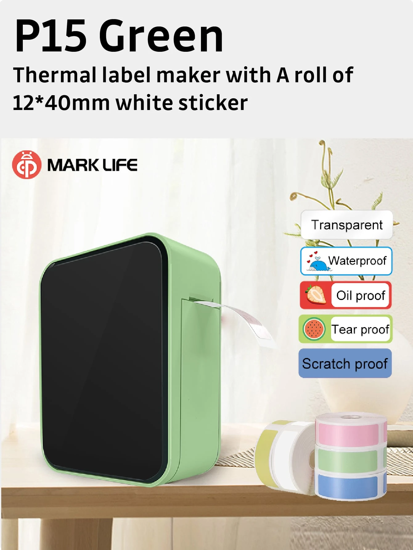 Marklife P15 Green Thermal Label Maker Machine - Wireless Sticker ...