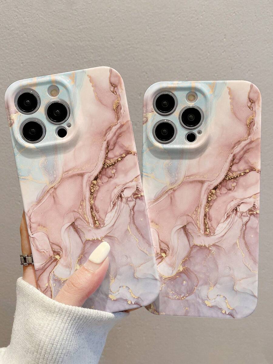 1pc Pink Marble Pattern Full Cover Phone Case Compatible With IPhone 15 ...