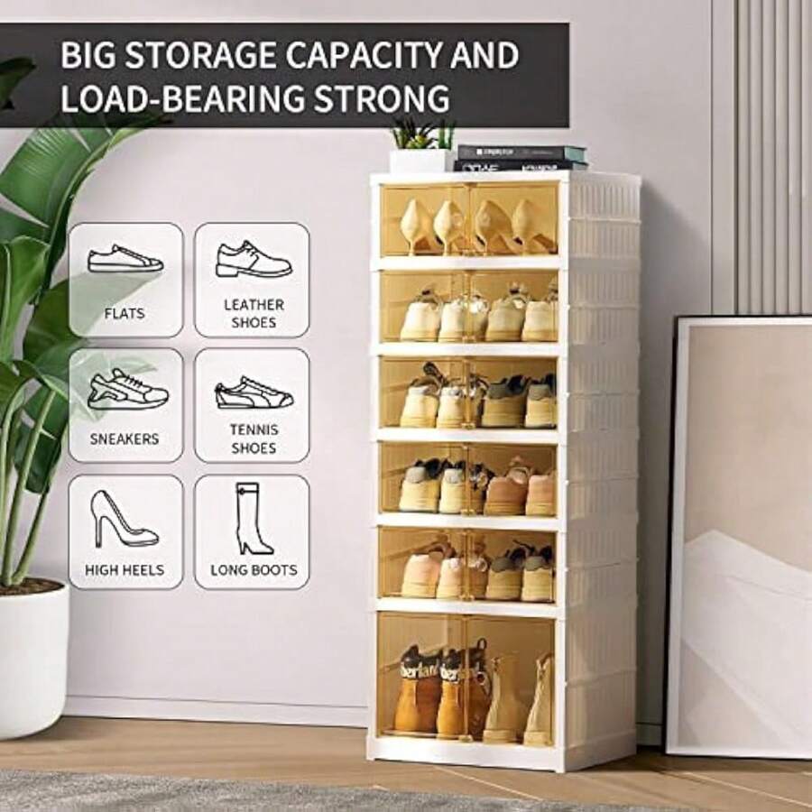 6-Tier Foldable Shoe Rack Organizer for Closet 6-12Pairs Plastic ...