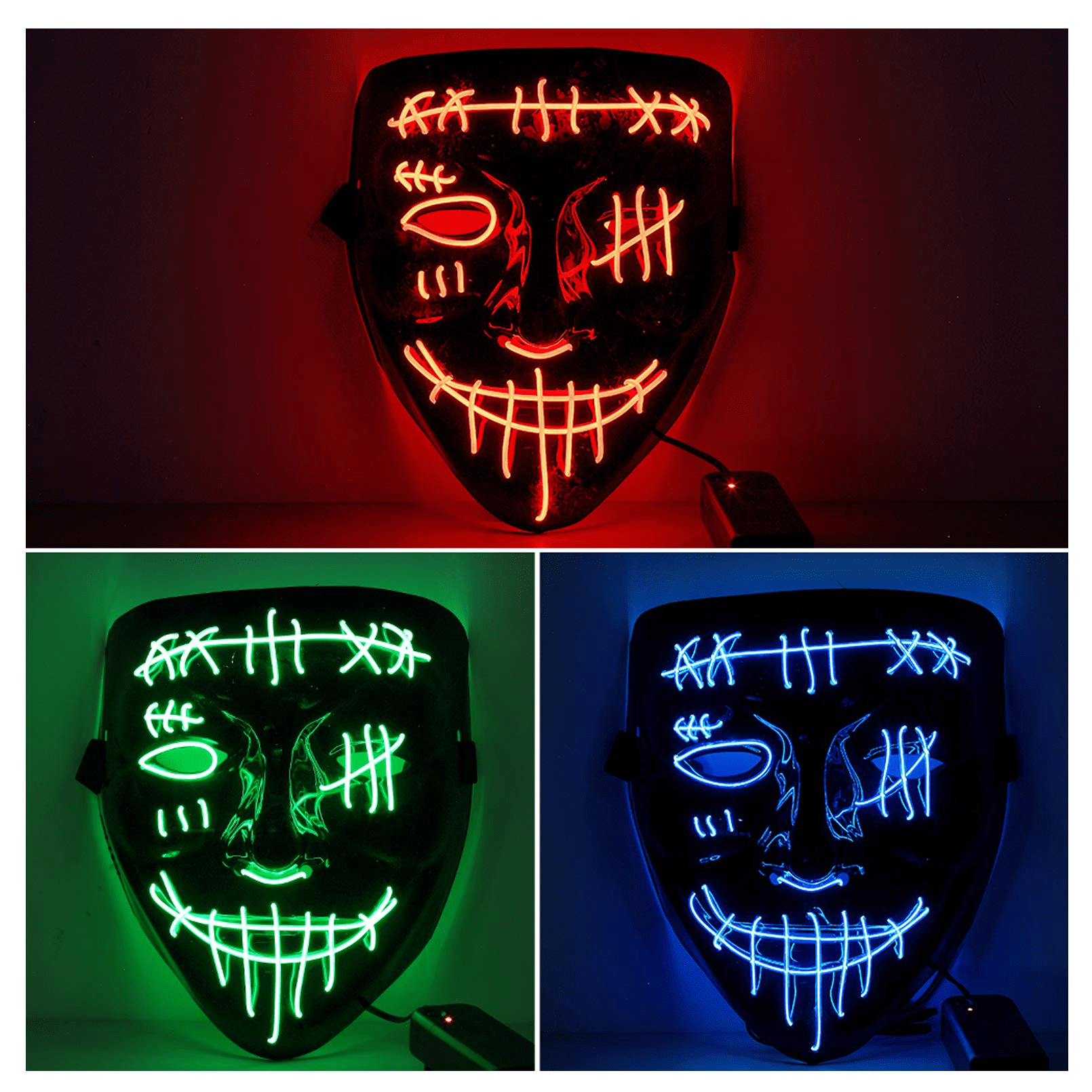 Halloween Led Mask Light Up Scary Mask Purge Mask with 3 Lighting Modes ...