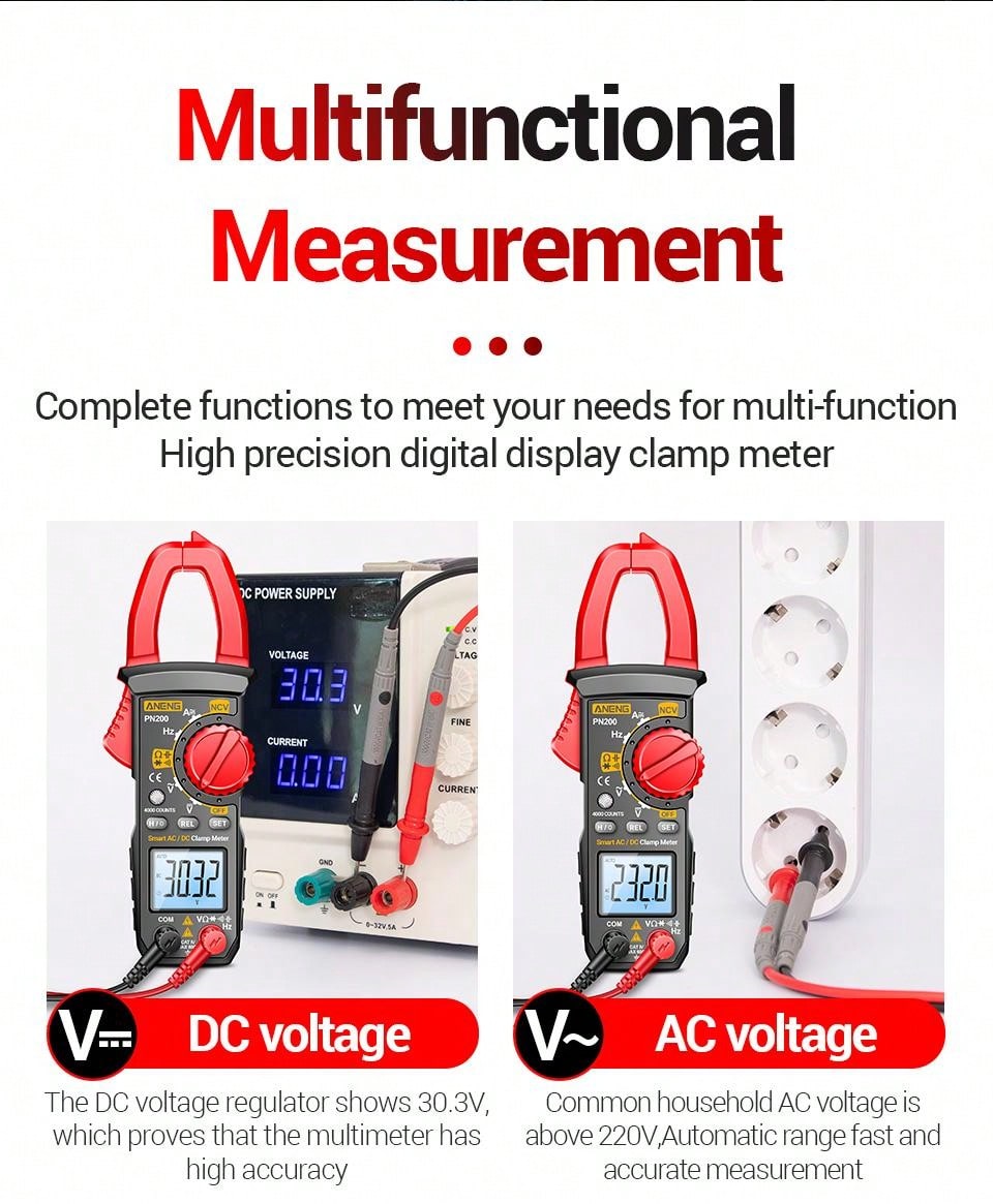 ANENG PN200 Digital Clamp Meter DC/AC 600A Current 4000 Counts ...
