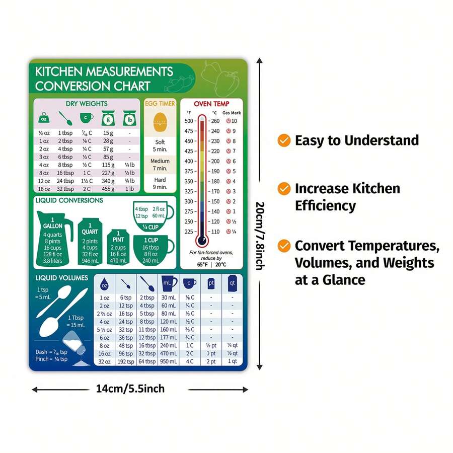 1pc Kitchen Conversion Chart Magnet - Imperial & Metric to Standard ... 1pc Kitchen Conversion Chart Magnet - Imperial & Metric to Standard ...