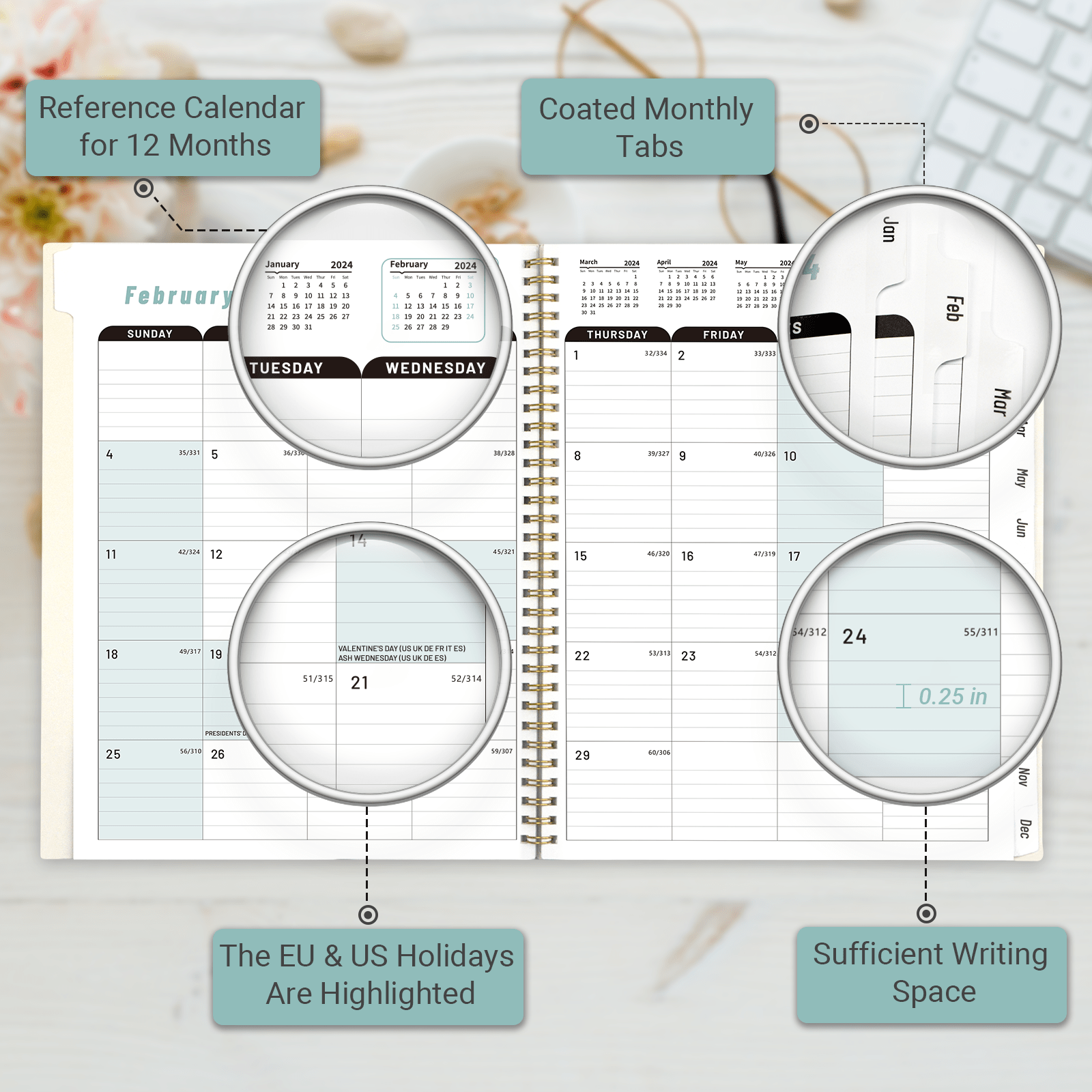 1 Pcs Planner 2024 Monthly Planner A4/Jan.2024 To Dec.2024,8.9" X 11 ...