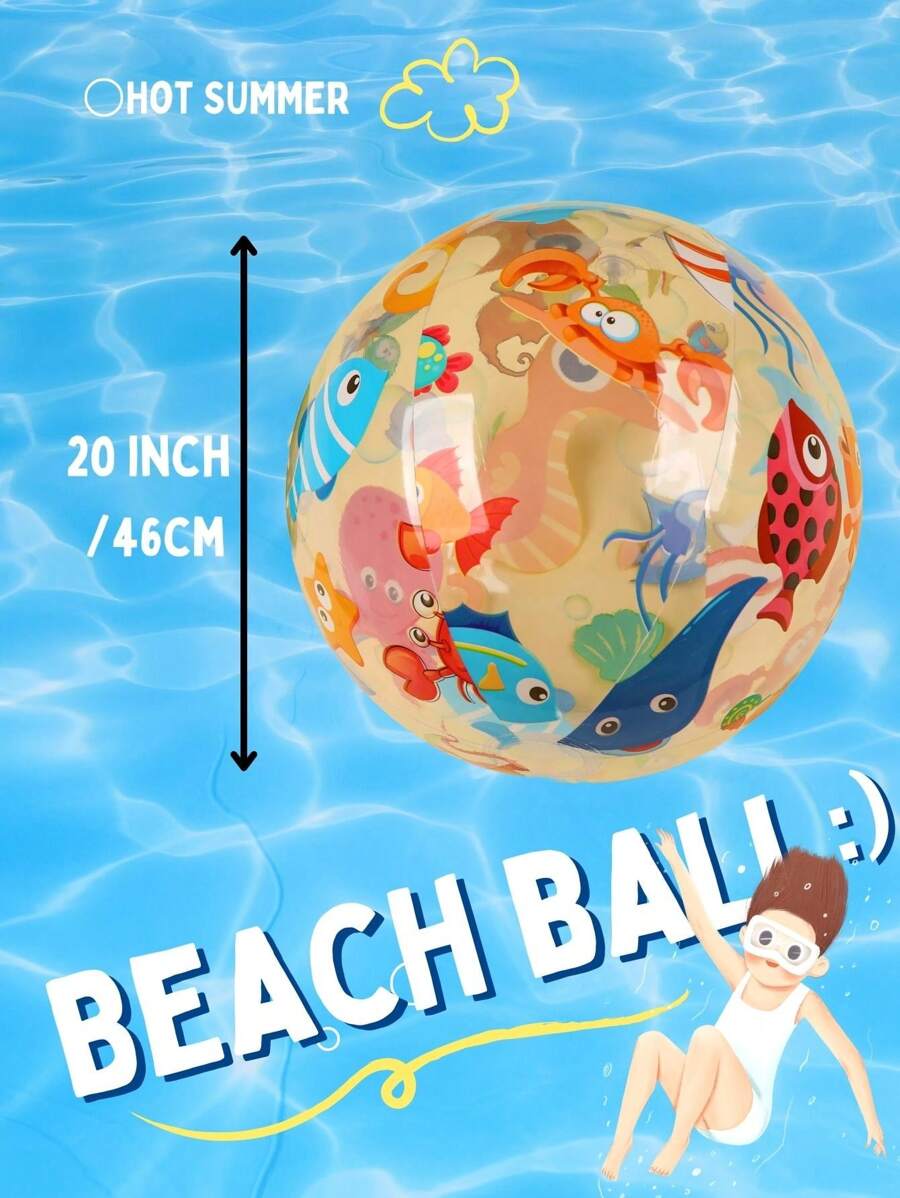 1pc Extra Large Pvc Transparent Printed Fruit & Marine Animal Beach ...
