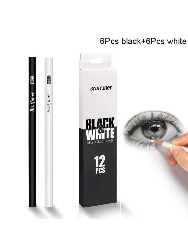 12Pcs Black White Color Pencils - Permanent Colored Drawing Pencil Oil ...