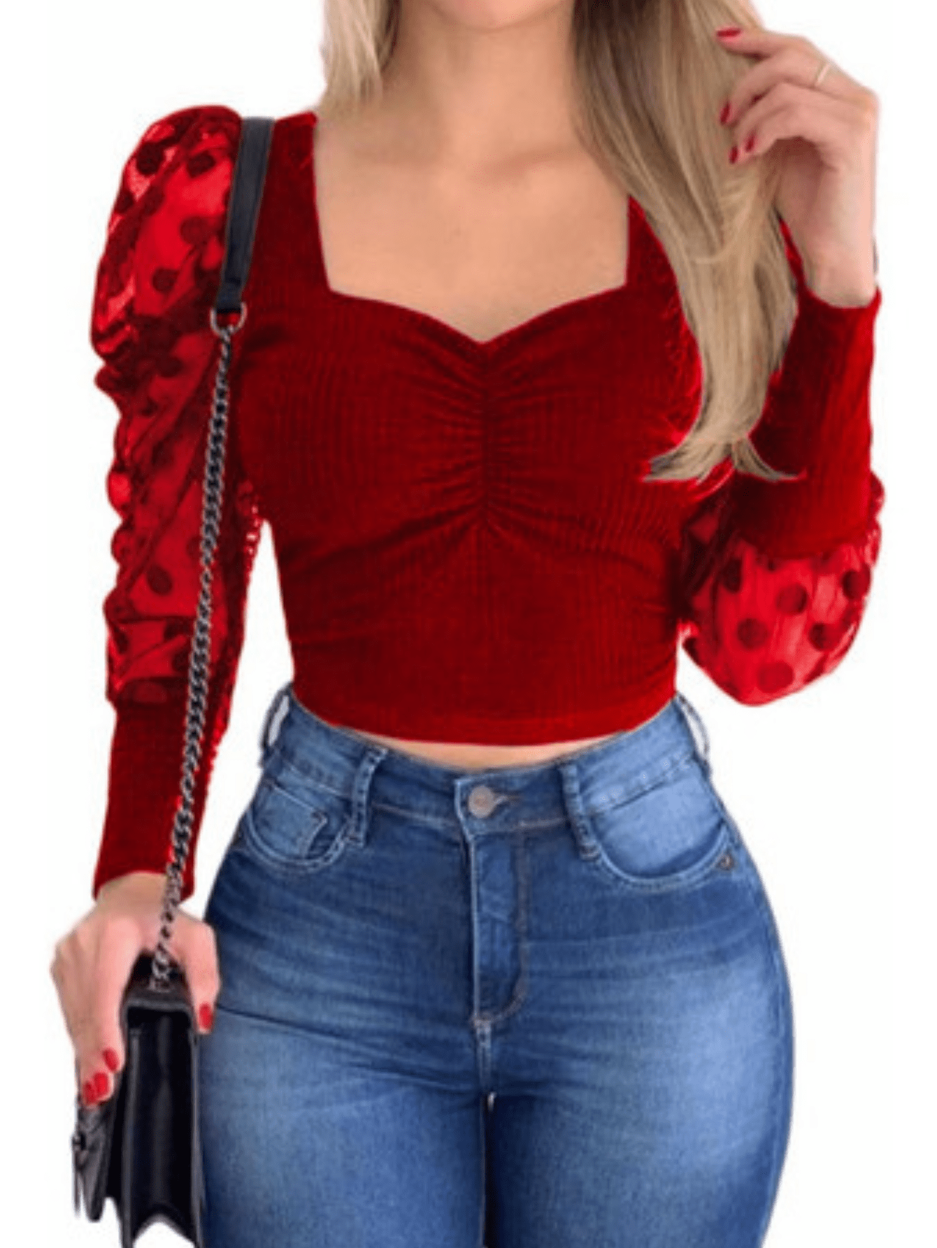 Cropped Blusinha Feminina Blusa Manga Longa Tule Poa Croped | SHEIN Brasil