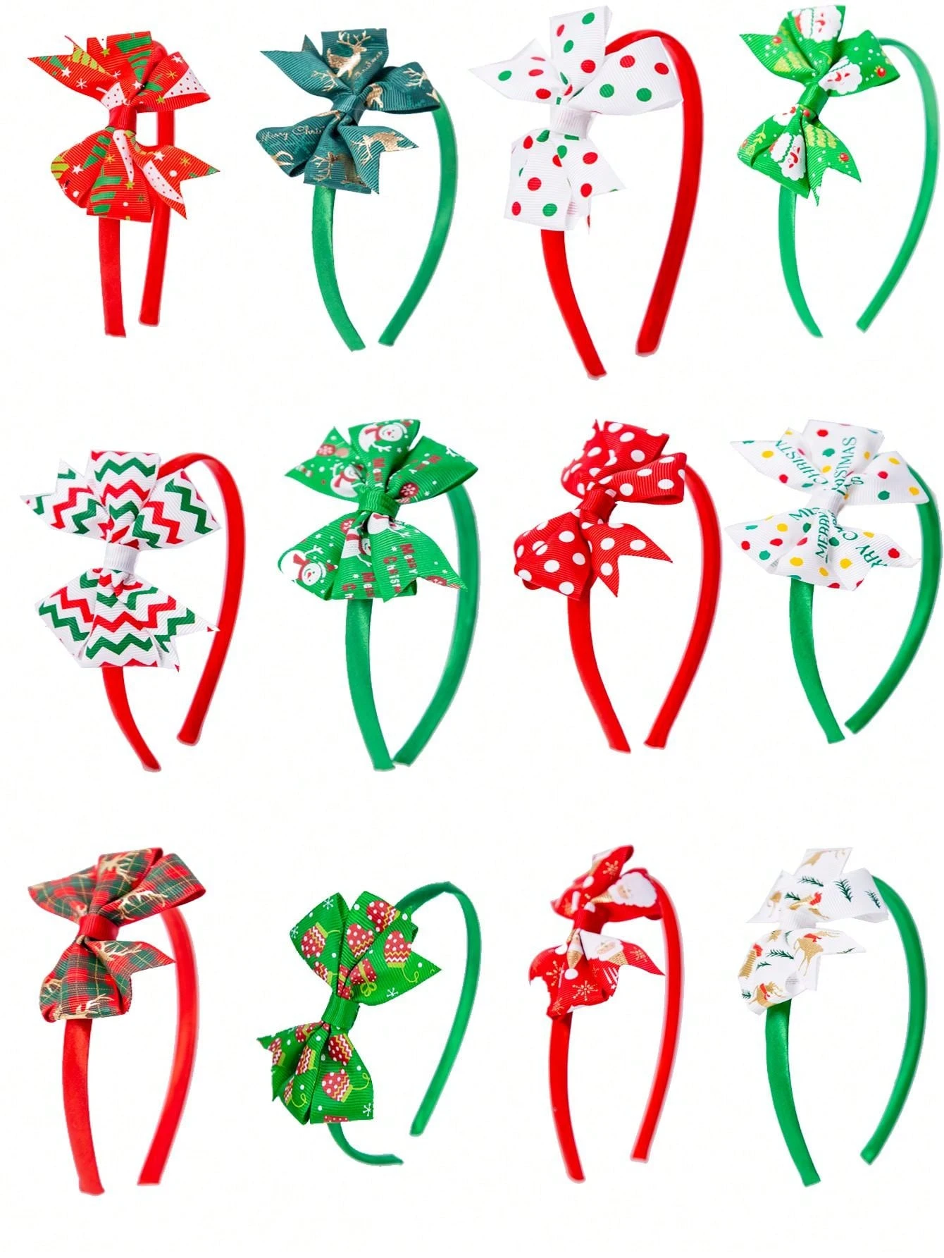 12pcs Girls' Christmas Headbands With Ribbon & Six-loop Bow Design ...