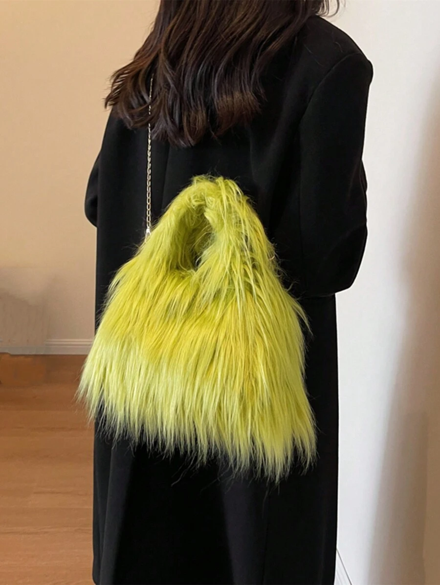 Solid Color Women's Furry Handbag | SHEIN USA