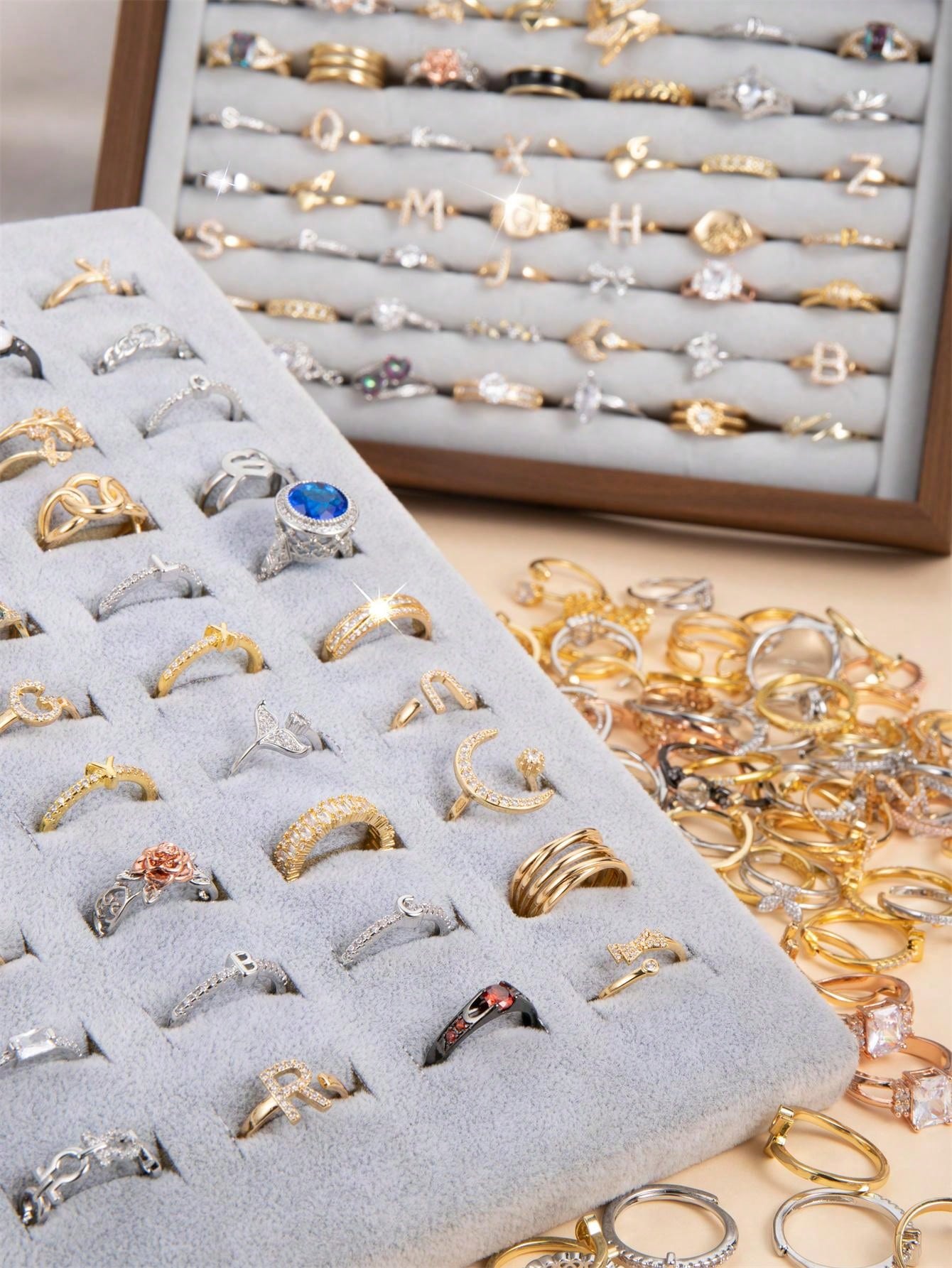 Random Shiny Copper Cubic Zirconia Ring Set As Surprise Gift For Family ...