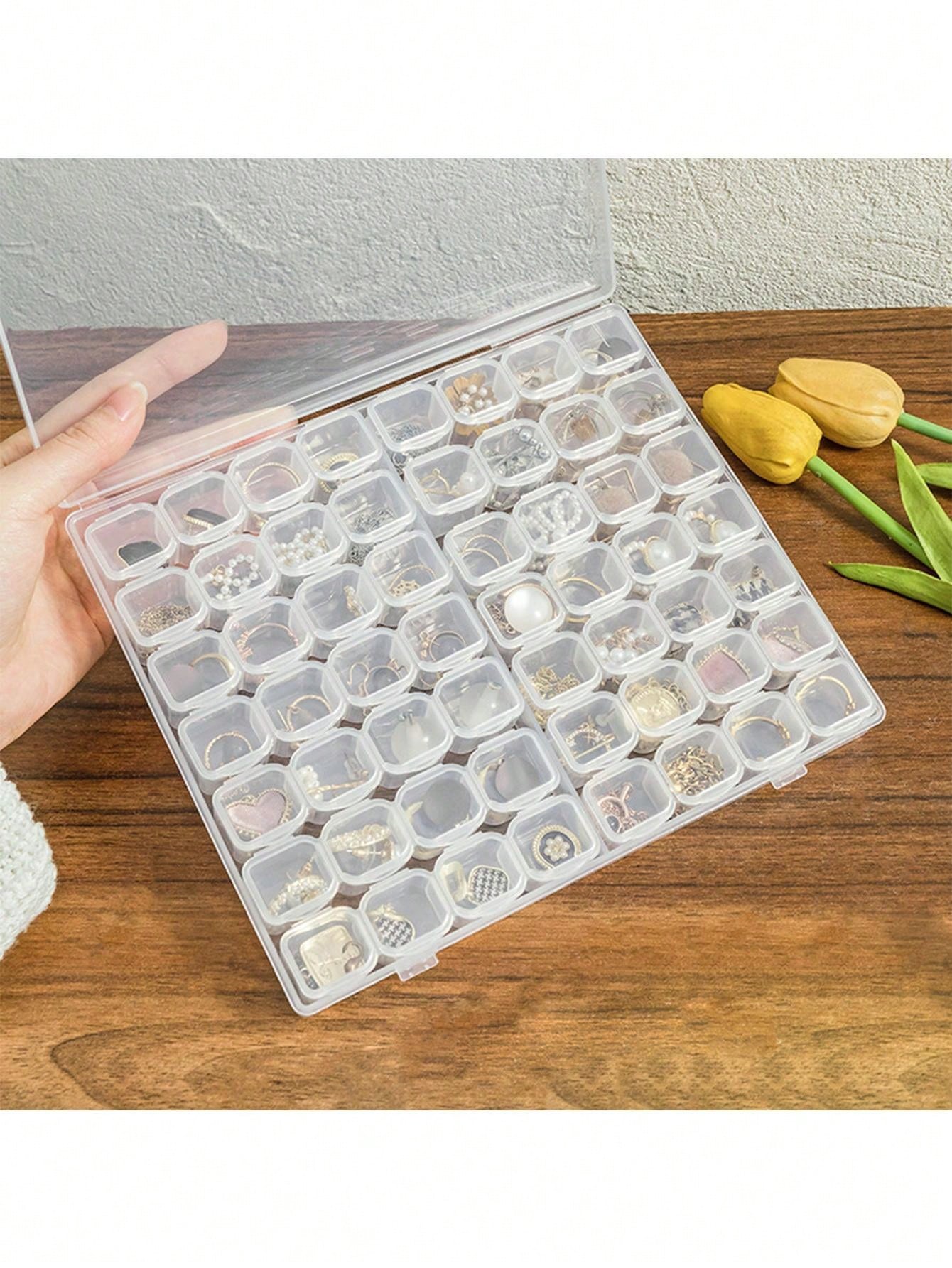 Caja Organizadora De Plástico Transparente Con Tapa Y 56 Rejillas ...