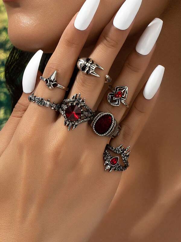 7 Pcs Antique Silver Vintage Vampire Bird Skull Spider Goth Gothic ...