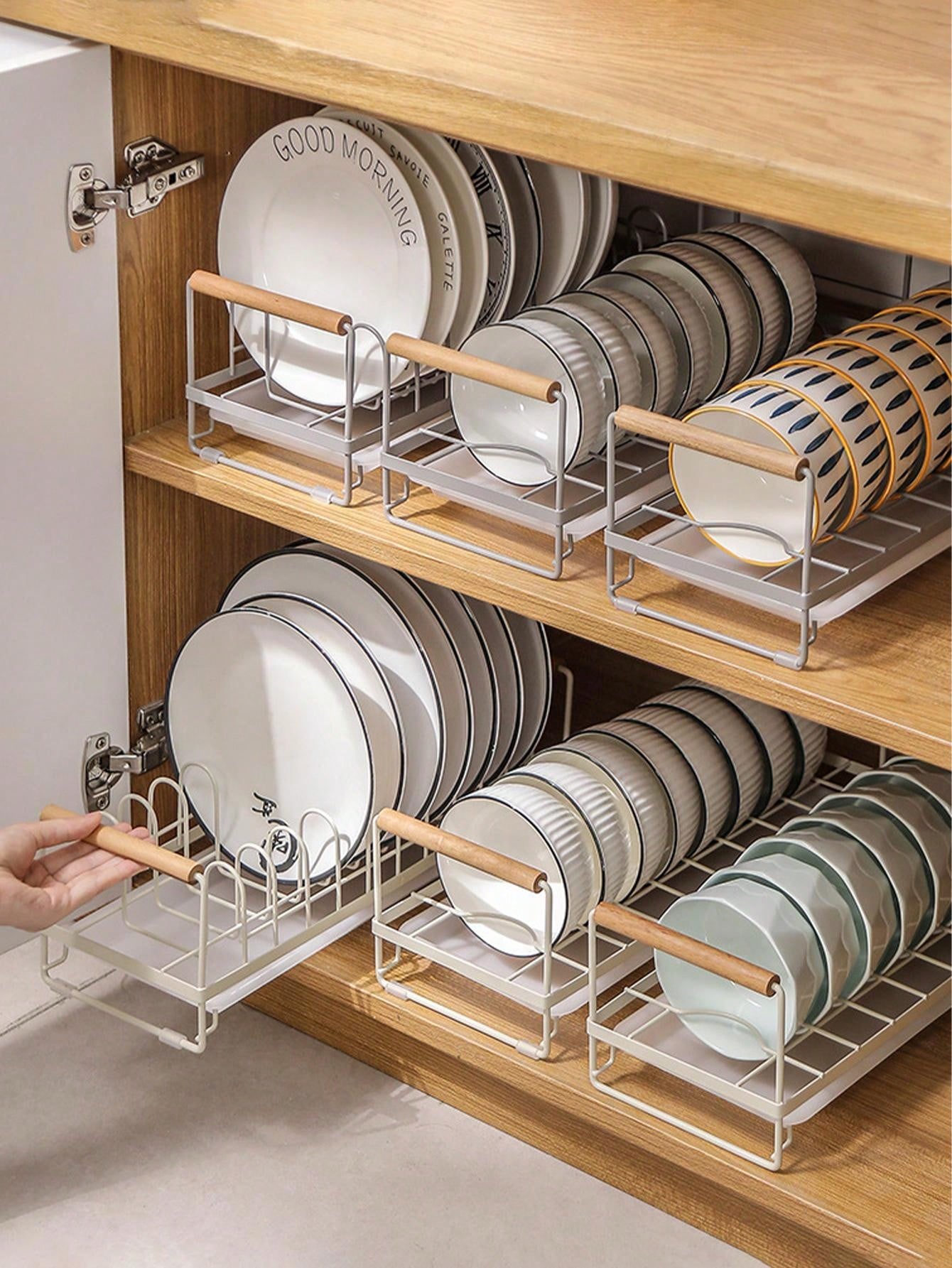 1pc Screw-Free Metal Painted Dish Rack With Drip Tray, Household ...
