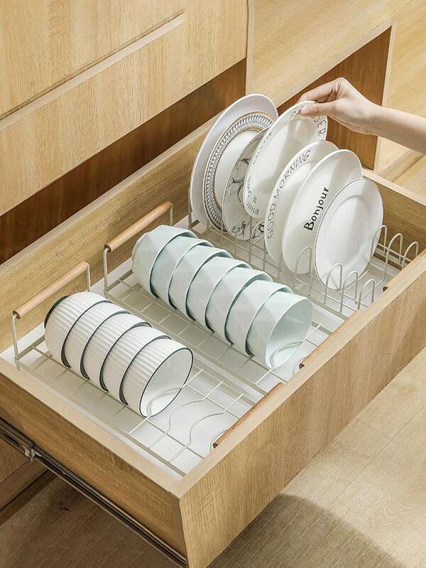 1pc Beige Metal Paint Drip Dry Dish Rack Without Drilling | SHEIN UK