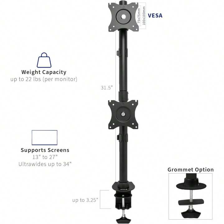 Dual Monitor Desk Mount Stand with Height Adjustment and VESA Plates ...