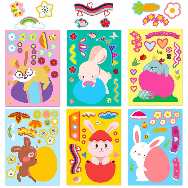6 Sheets Easter Puzzle Sticker For Kids To Make One Face Sticker With ...