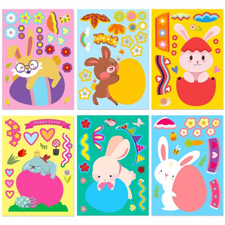 6 Sheets Easter Puzzle Sticker For Kids To Make One Face Sticker With ...