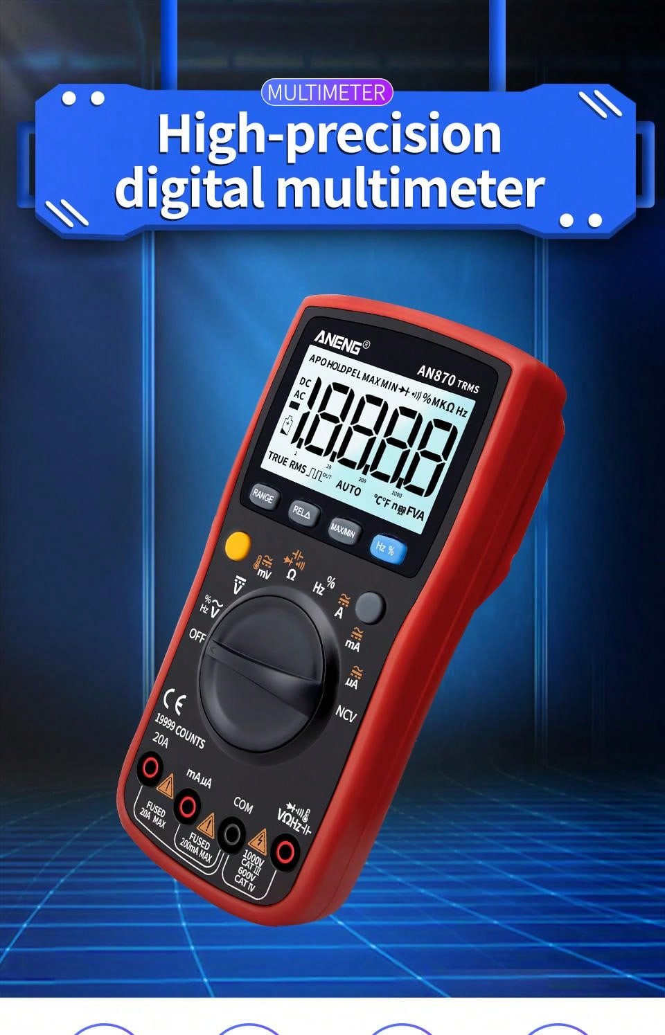 ANENG AN870 Profesional Digital Multimeter 19999 Counts True Rms AC/DC ...