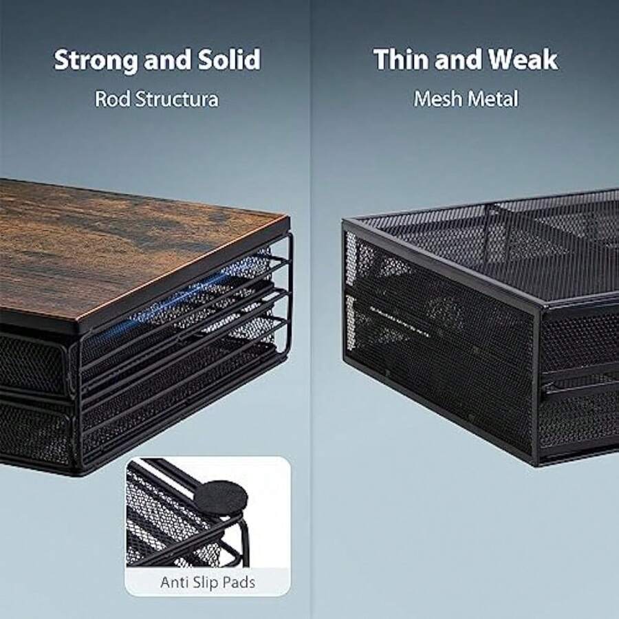 Wood Monitor Riser with Drawers, Mesh Metal Computer Monitor Stand ...