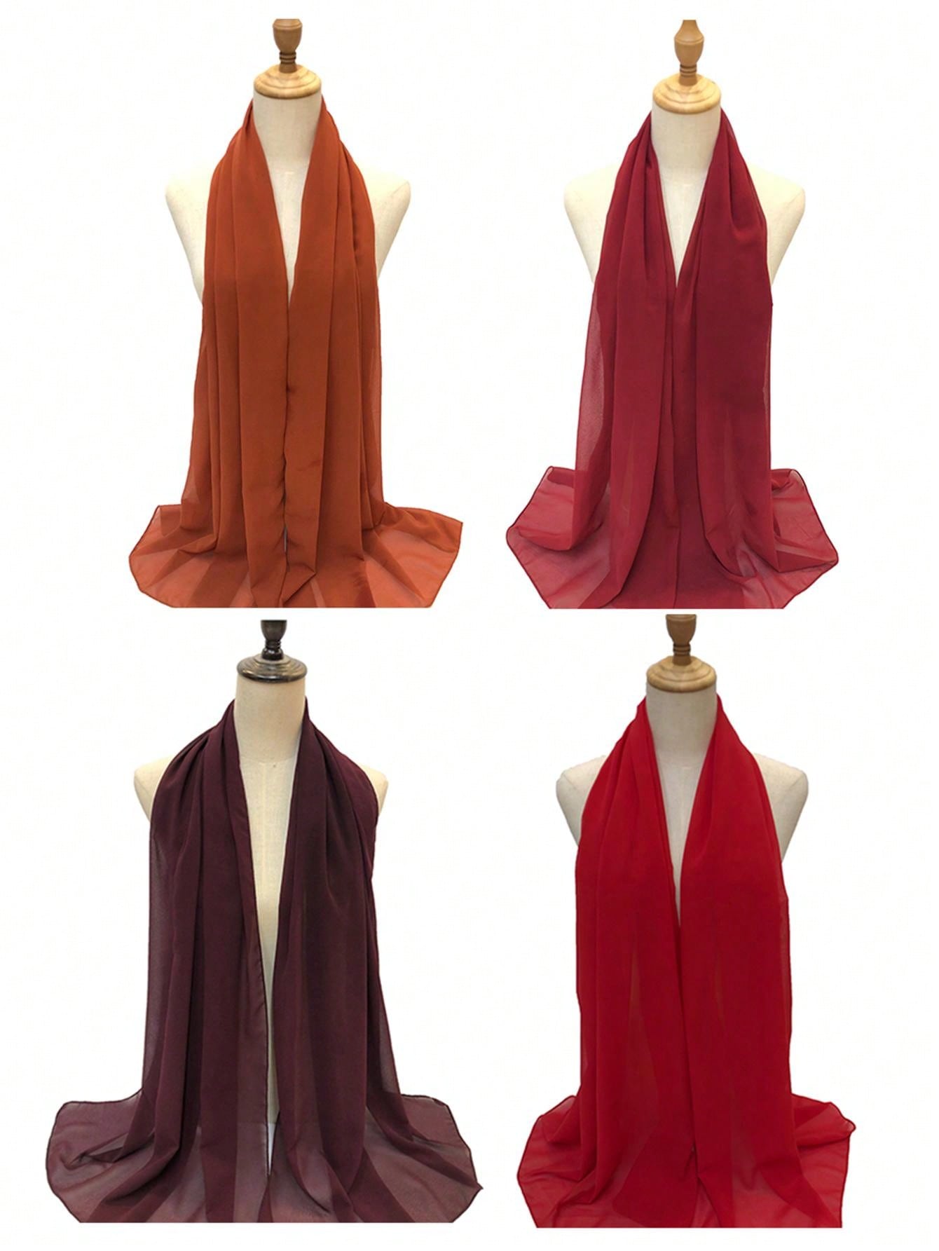 4pcs/set Solid Chiffon Multifunctional Thin Sun Protection Shawl Scarf ...