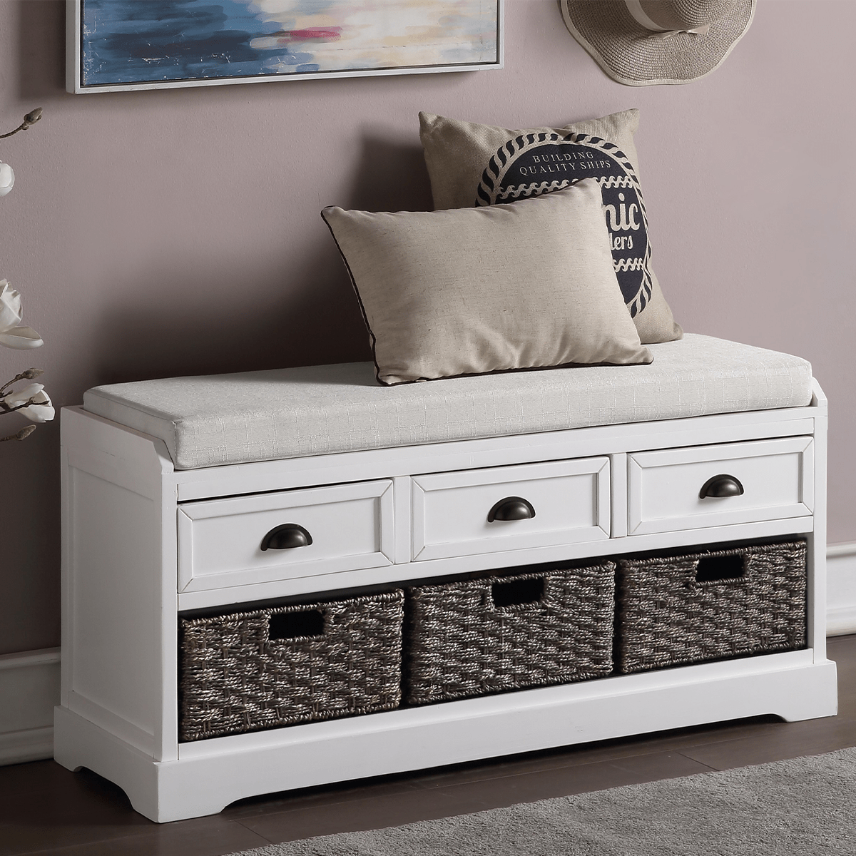 Shoe Storage Bench with 3 Drawers and 3 Baskets for Entryway ...