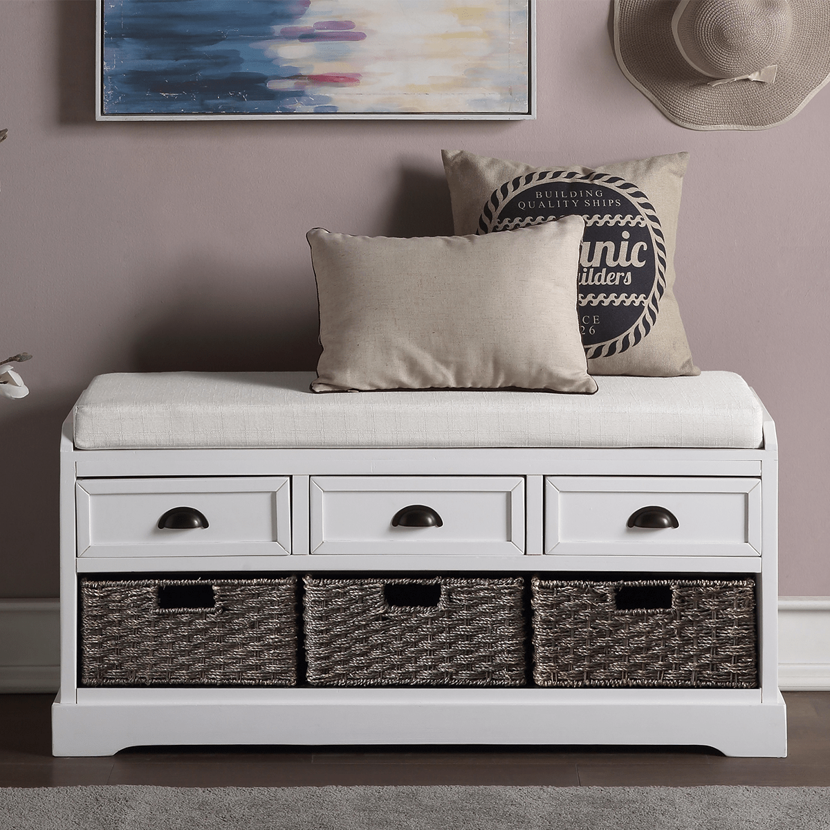 Shoe Storage Bench with 3 Drawers and 3 Baskets for Entryway ...