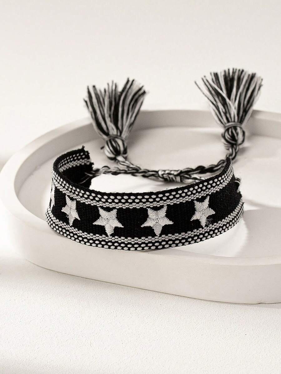 1 Pc Boho Embroidered Star Decor Game Day Friendship Couple Bracelet ...