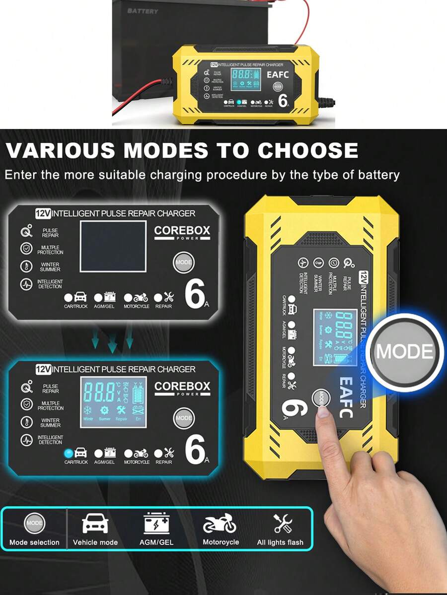 6-Amp Car Battery Charger, 12V Smart Automatic Battery Charger ...