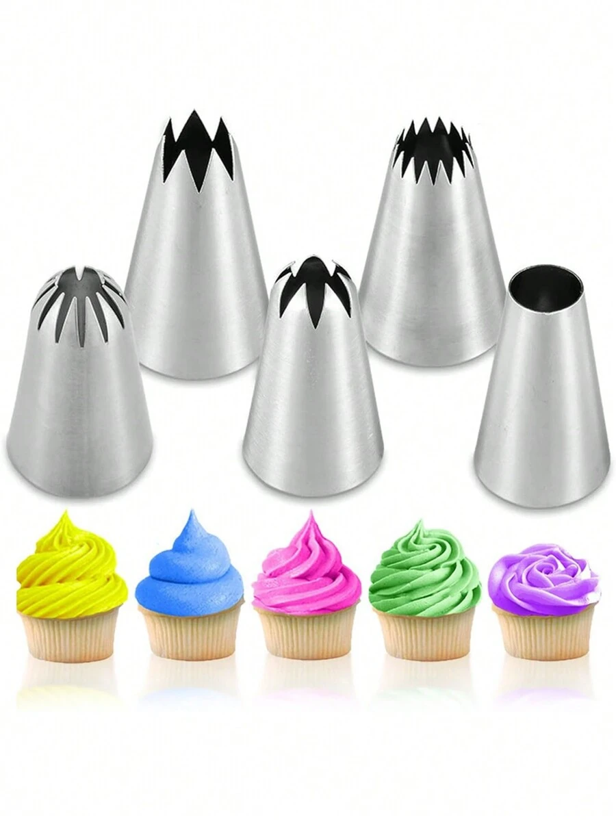 5 Pcs/Set Large Piping Tips Set,Stainless Steel Frosting Piping Kit ...