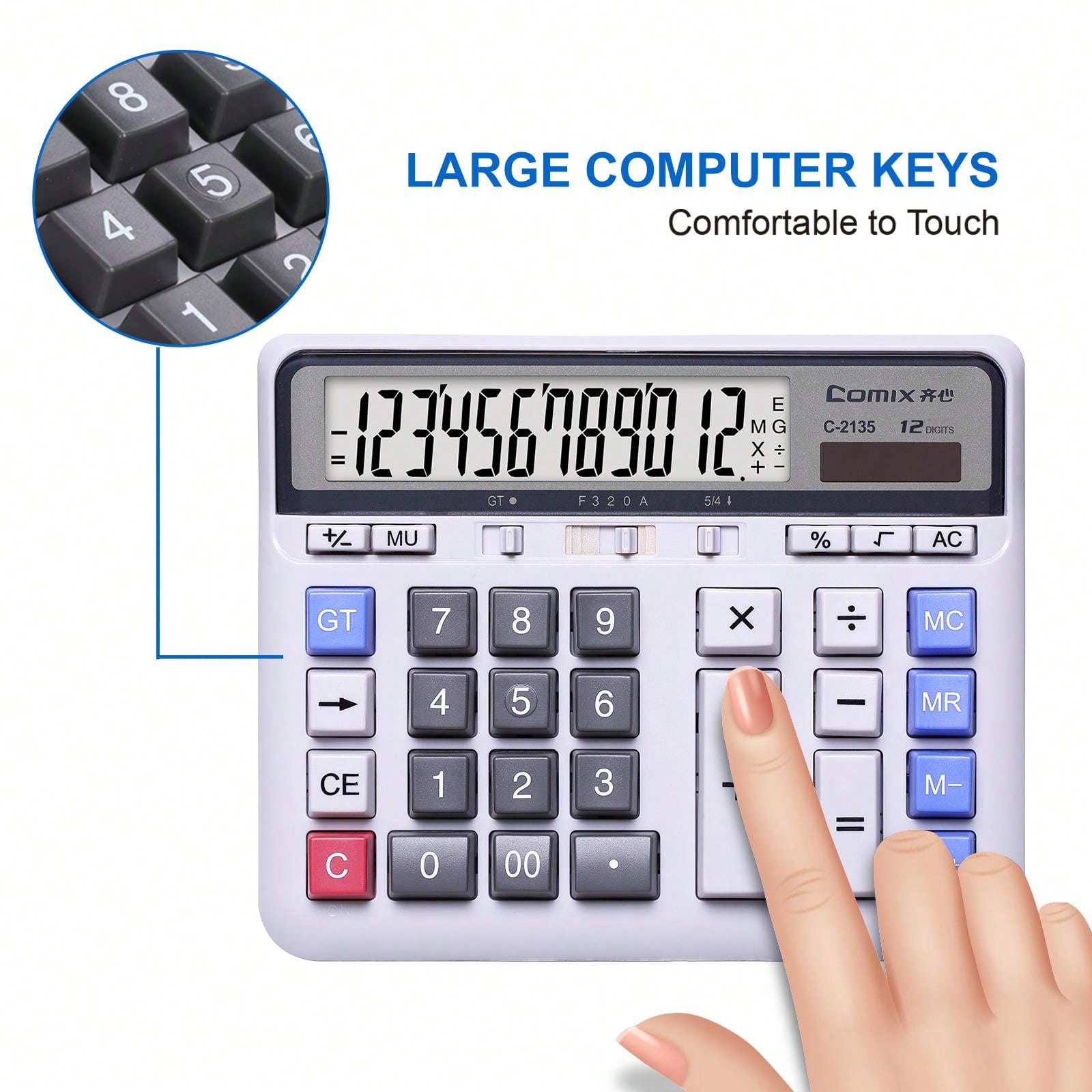 Comix Desktop Calculator With 12-Digit Large LCD Display And Large Computer Keys, Solar Battery ...