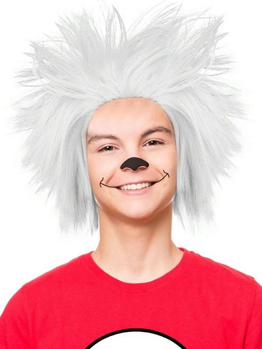 Silver White Straight Fizzy And Crazy Hair Wig For Halloween And ...