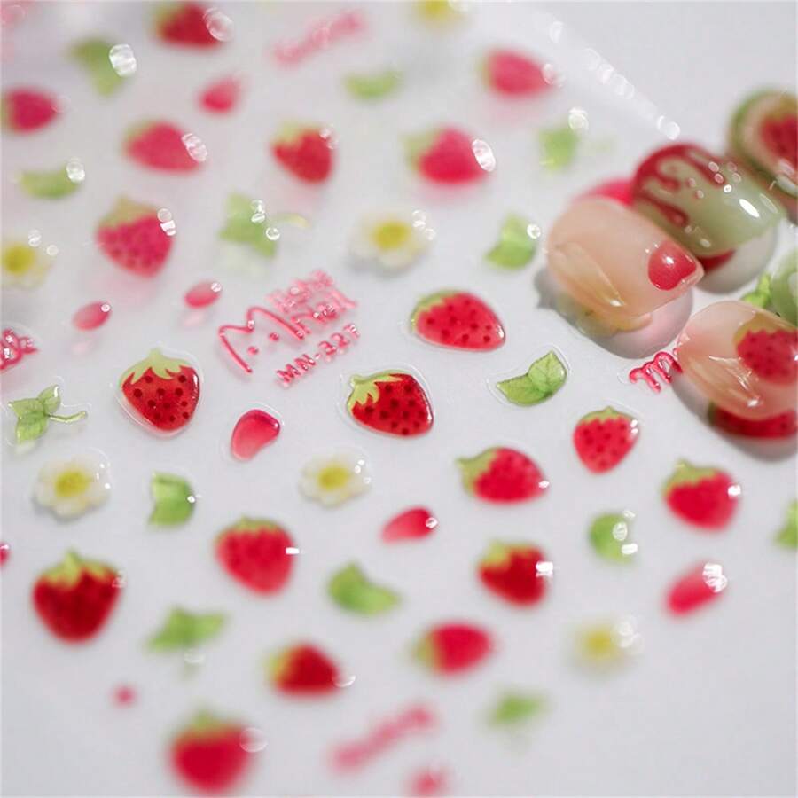 1pc 5D Kawaii Jelly Strawberry Nail Art Stickers Fashion Cartoon Fruit ...
