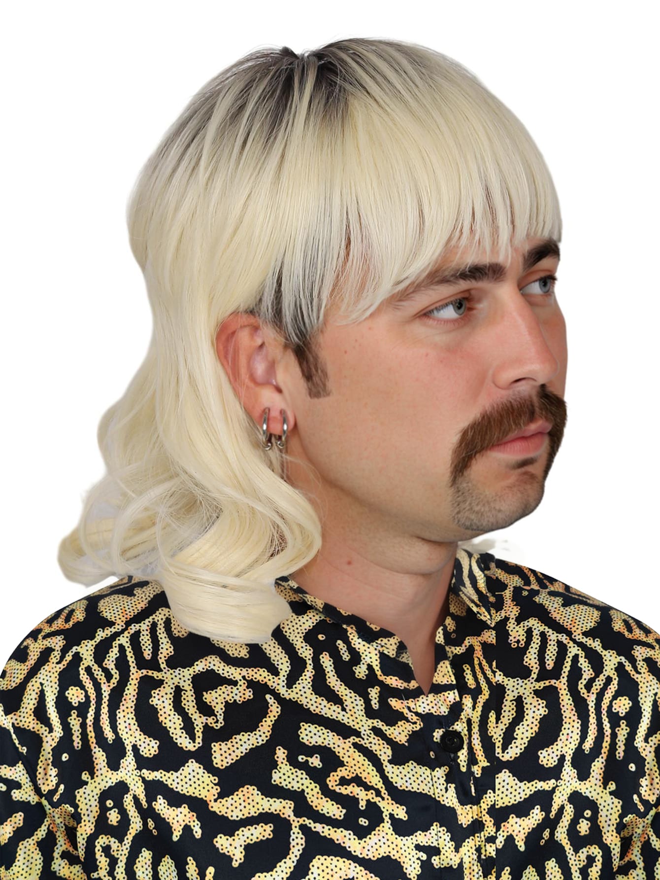 70s 80s Long Wave Rocker Mullet Man Wig Dark Roots Blonde for Tiger ...