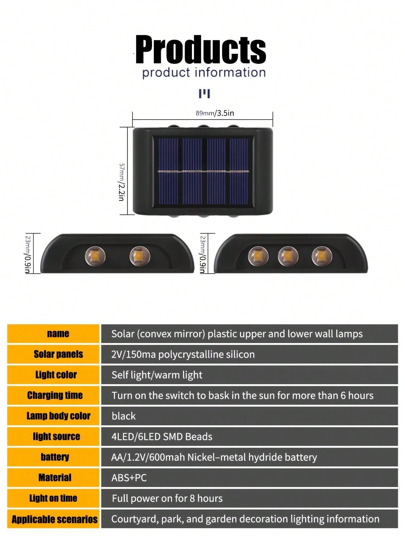 2 luces de pared solares decorativas para exteriores, impermeables, 4 LED/6 LED/8 LED/10 LED ...