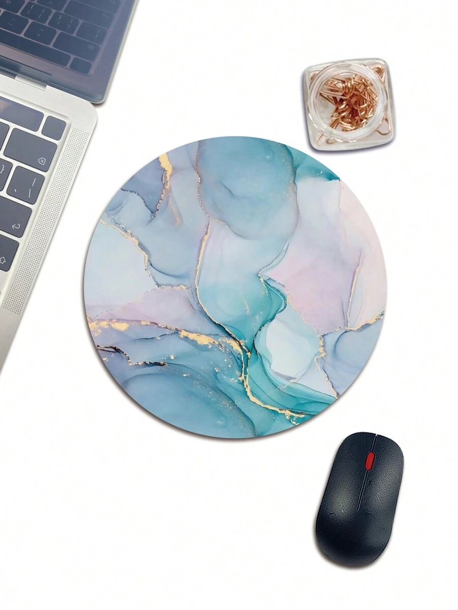 1pc Round Mouse Pad 20*20cm With Blue Marble Pattern, Made Of Rubber ...