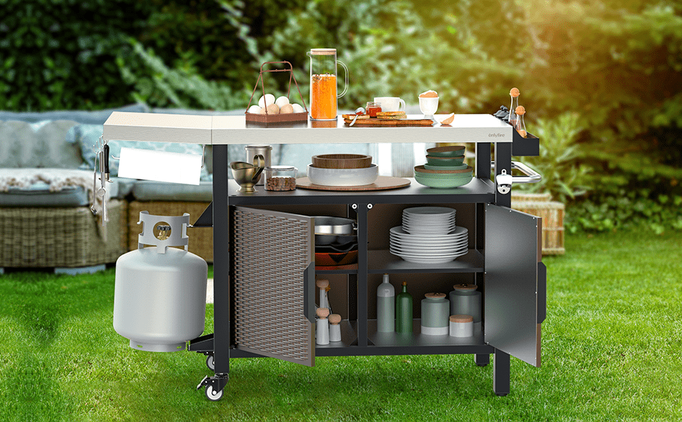 Onlyfire Patio Storage BBQ Table with XL Stainless Steel Countertop ...