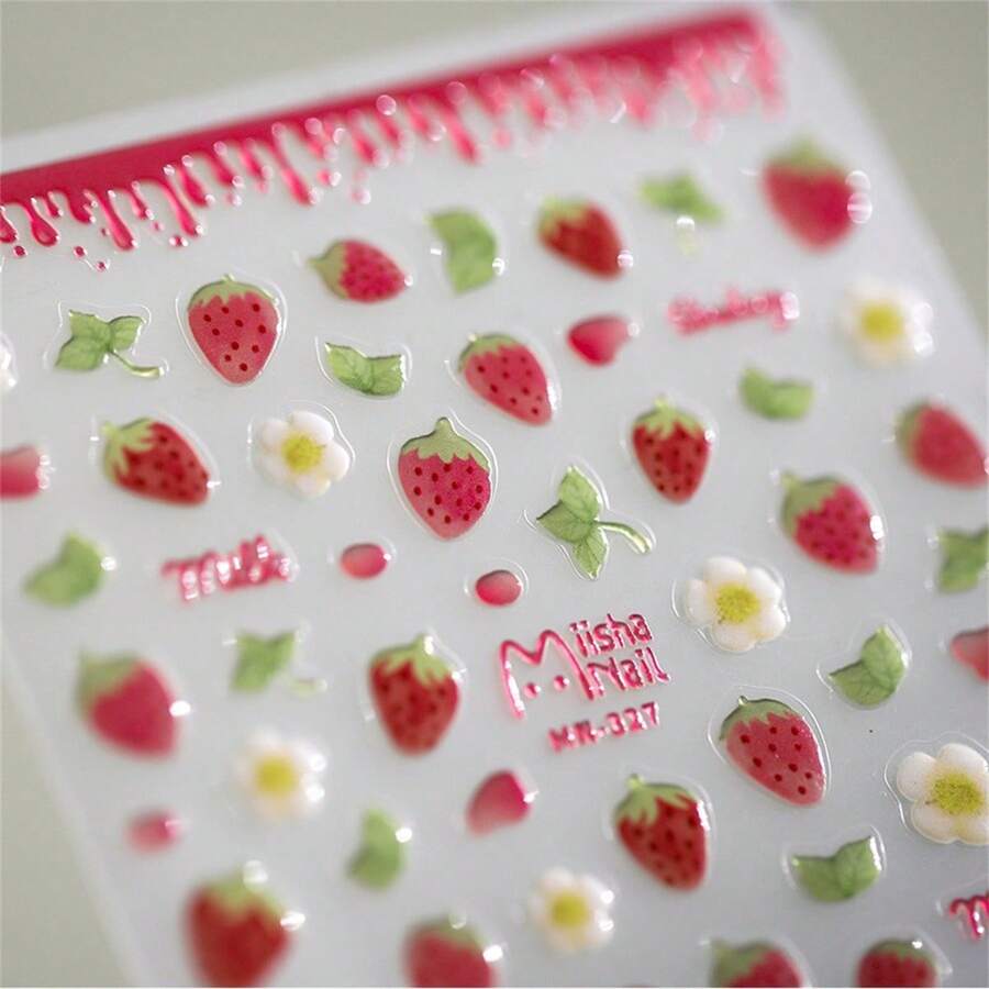 1pc 5D Kawaii Jelly Strawberry Nail Art Stickers Fashion Cartoon Fruit ...