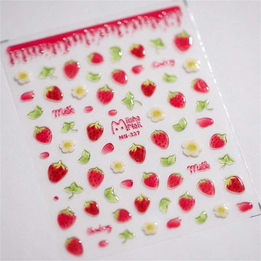 1pc 5D Kawaii Jelly Strawberry Nail Art Stickers Fashion Cartoon Fruit ...