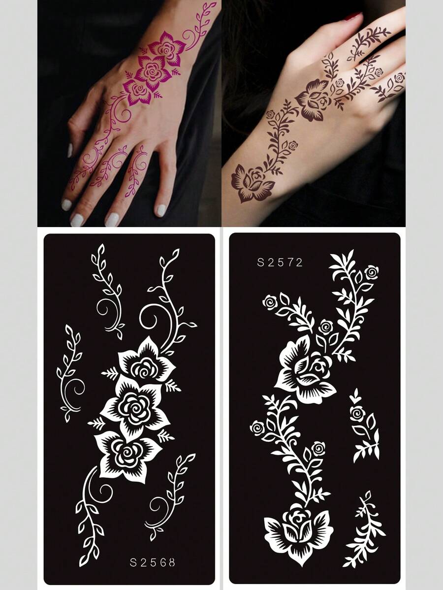 2 sheet Flower Tattoo Templates, Tattoo Stencils,Hand Temporary Tattoo ...